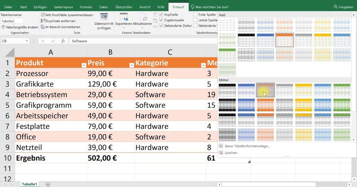 Tabellen erstellen – Excel-Tutorial