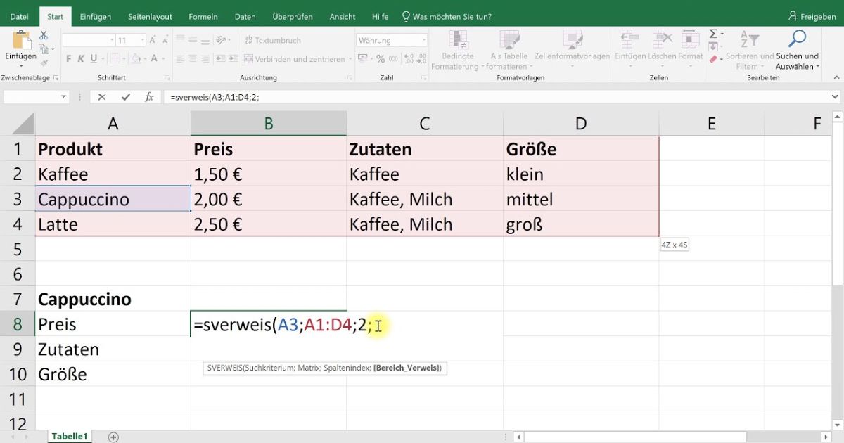 SVERWEIS-Funktion mit einfachem Beispiel – Excel-Tutorial