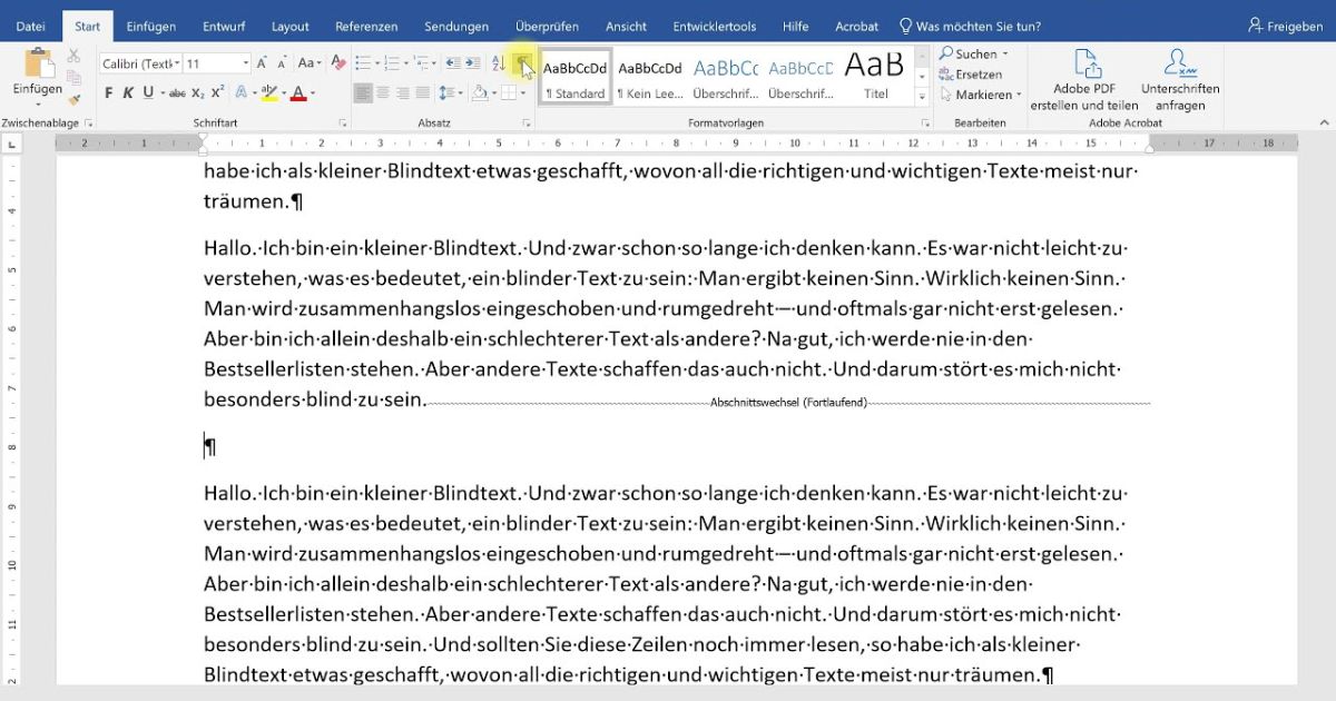 Versteckte Zeichen anzeigen (Formatierungszeichen einblenden) – Word ...