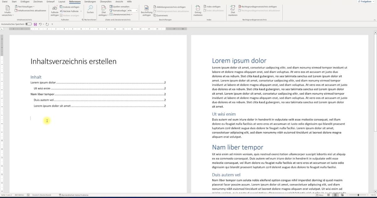 Word Inhaltsverzeichnis erstellen – Tutorial, Anleitung
