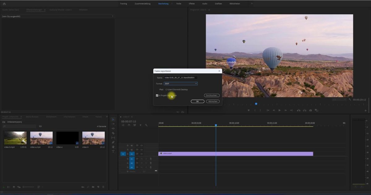 Standbild exportieren, Screenshot erstellen – Premiere-Pro-Tutorial