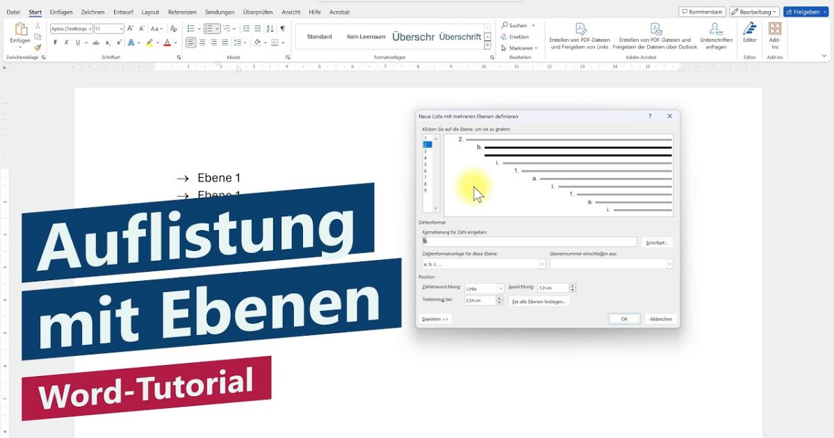 Individuelle Liste mit mehreren Ebenen – Word-Tutorial (Microsoft 365)