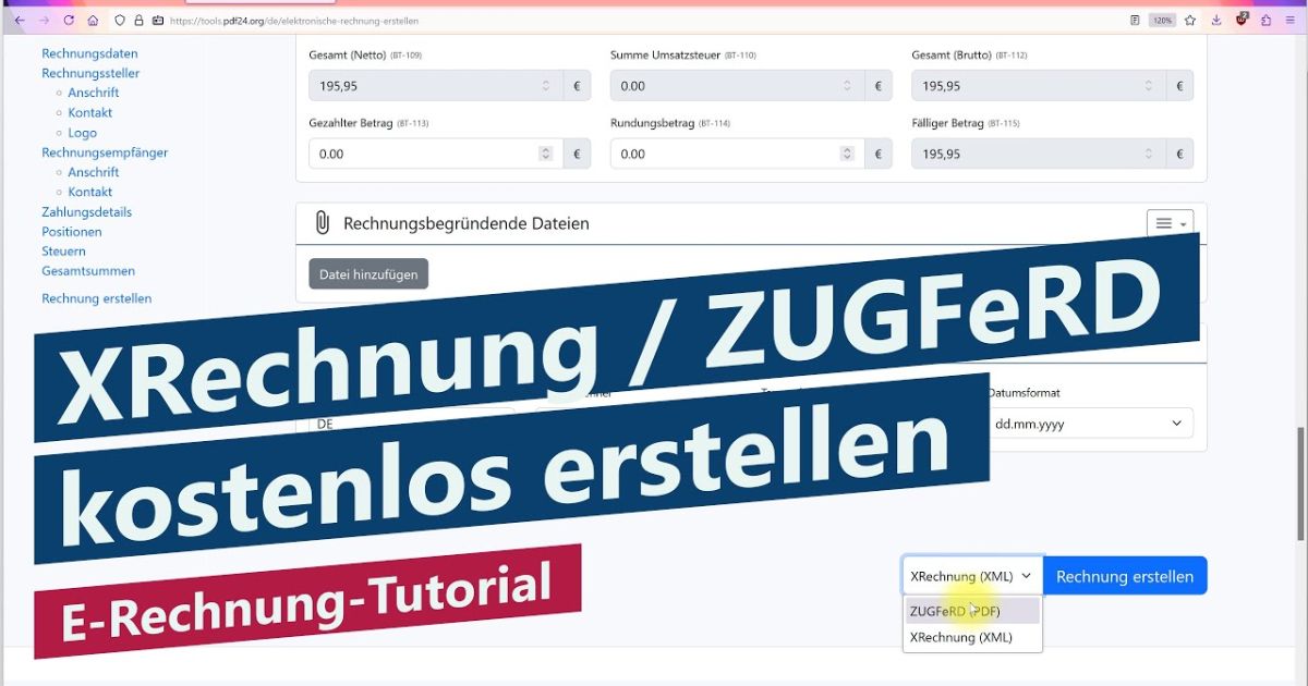 E-Rechnung kostenlos erstellen (ZUGFeRD und XRechnung) – Anleitung, Tutorial