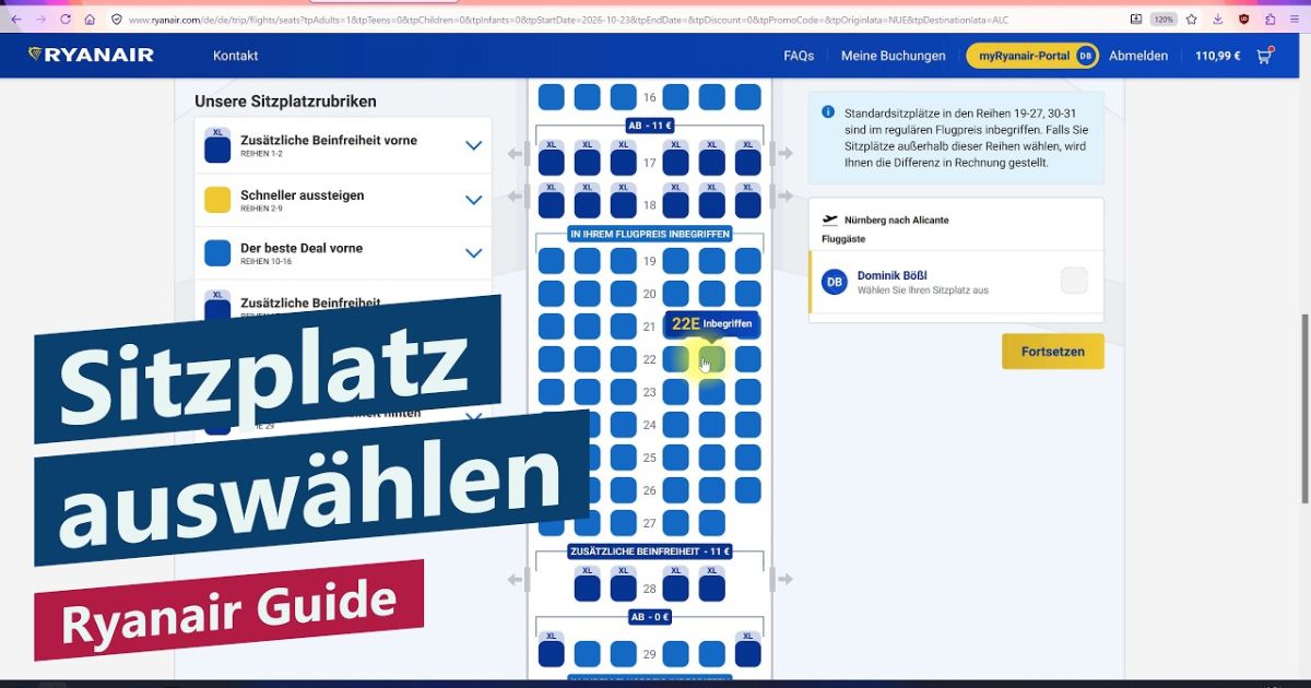 Ryanair Sitzplatz Andern