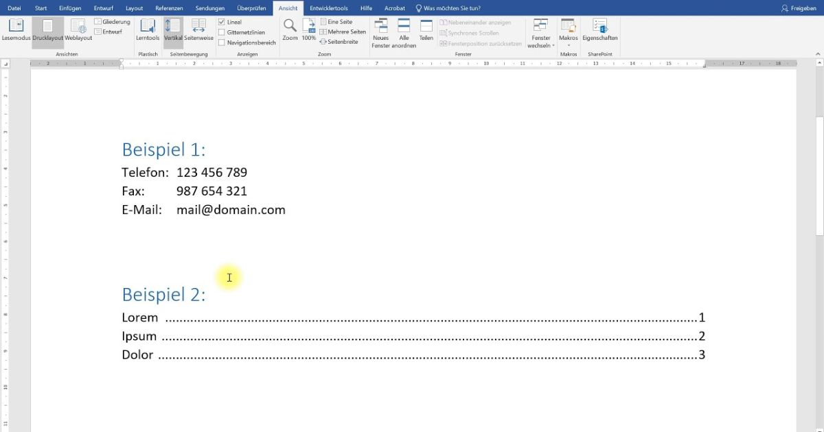 Tabulatoren & Tabstopps – Word-Tutorial