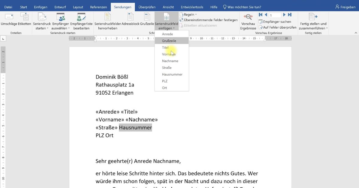 Seriendruck in Word: Serienbriefe mit Excel-Datenquelle erstellen ...